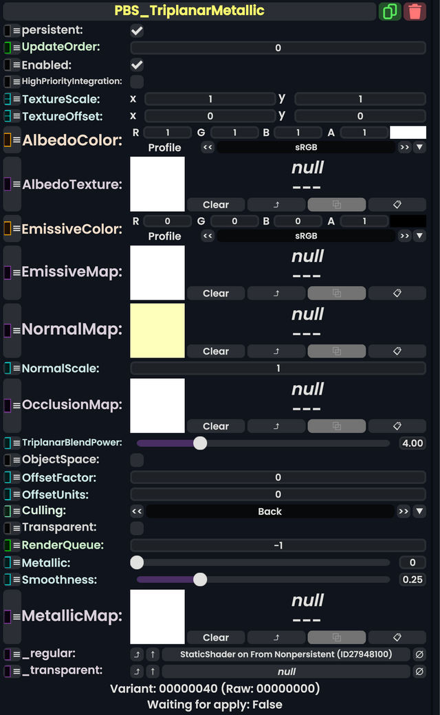 Component:PBS TriplanarMetallic - Resonite Wiki