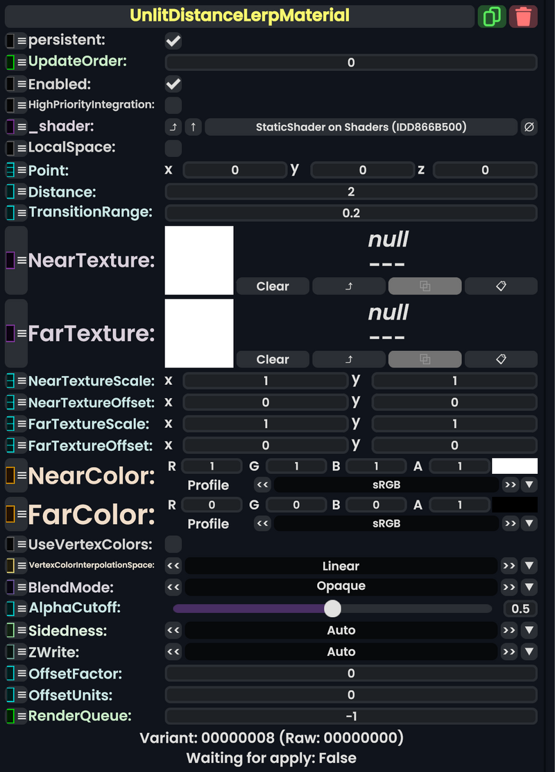 Component:UnlitDistanceLerpMaterial - Resonite Wiki