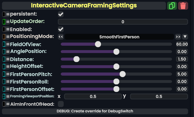 Component:InteractiveCameraFramingSettings - Resonite Wiki