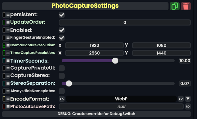Component:PhotoCaptureSettings - Resonite Wiki