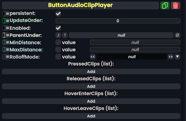 Component:ButtonAudioClipPlayer - Resonite Wiki