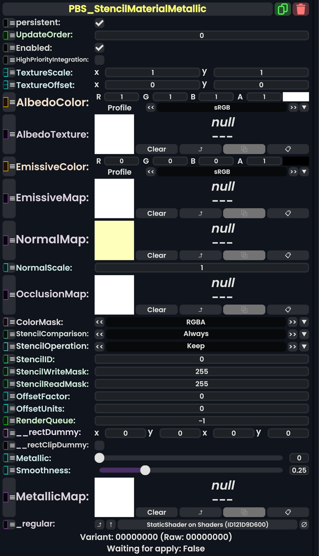 Component:PBS StencilMaterialMetallic - Resonite Wiki